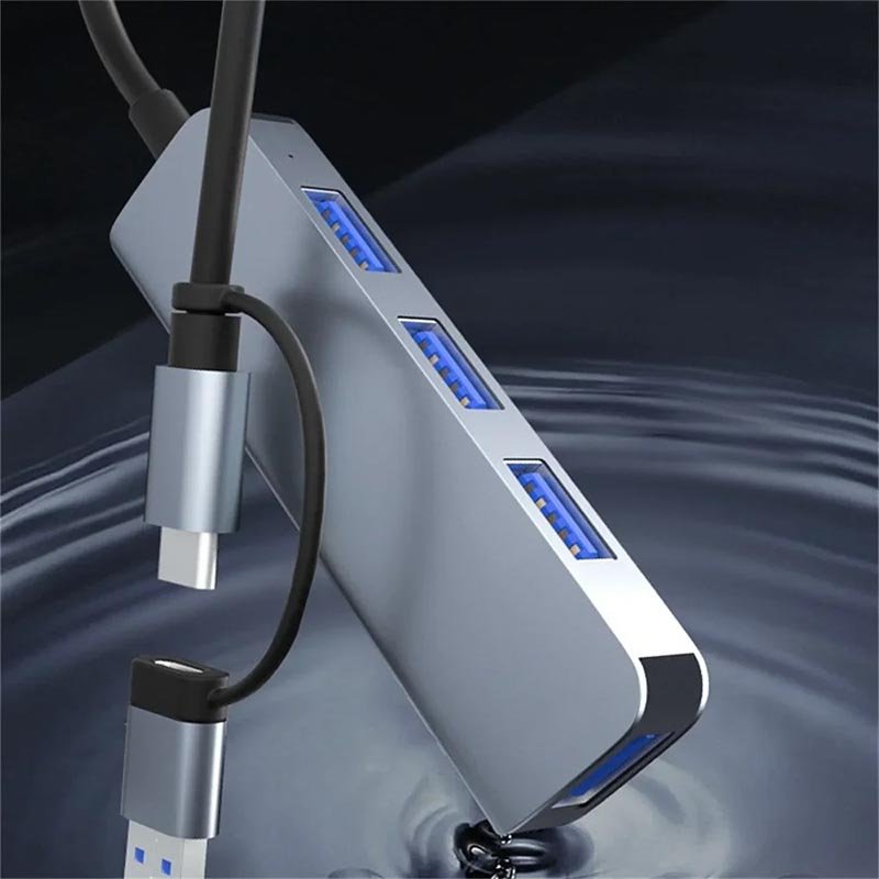 Hub 2 en 1 USB A y Tipo C a 4 Puertos USB 3.0 Alta Velocidad | Mesirve